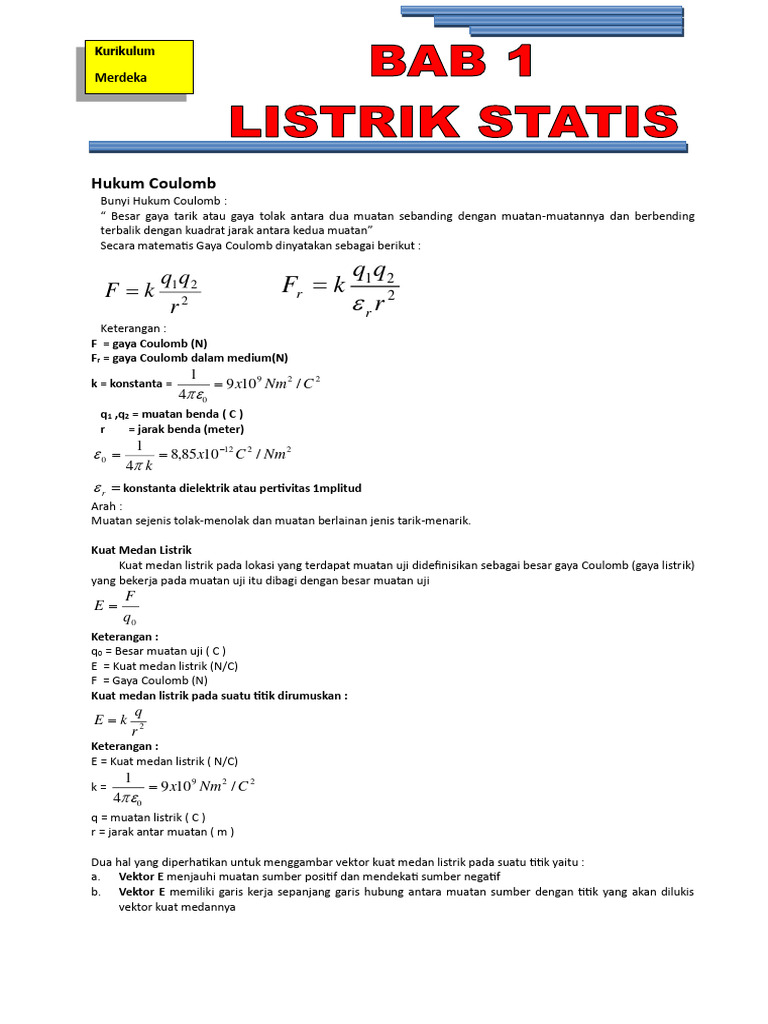 Fisika - Bab 1 - Listrik Statis - Materi | PDF