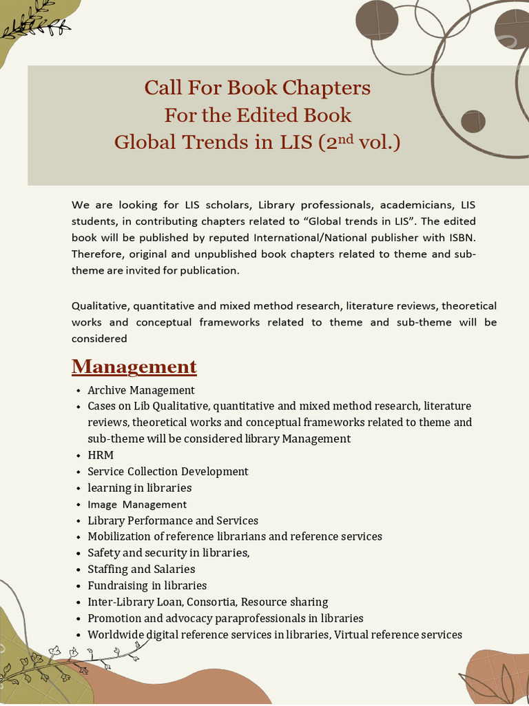 Call for Book chapter (2nd vol) | PDF | Libraries | Information Science Call for Book chapter (2nd vol) | PDF | Libraries | Information Science