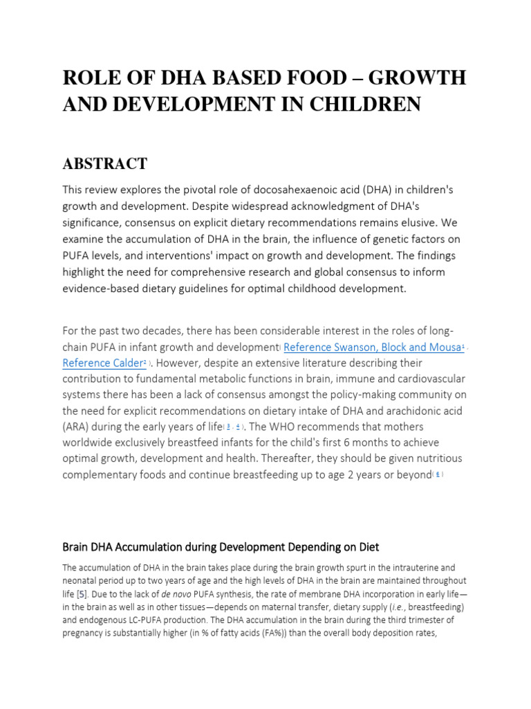Role of Dha Based Food - Growth and Development in Children | PDF ...