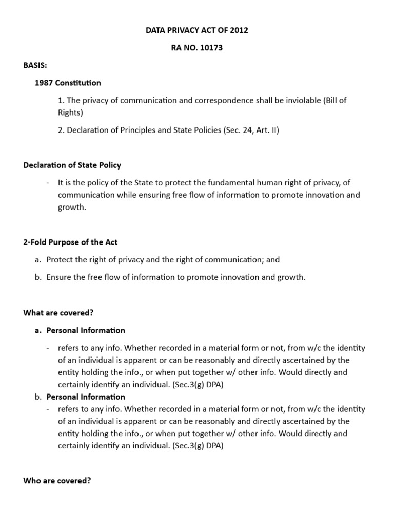 Data Privacy Act Of 2012 Pdf Privacy Right To Privacy