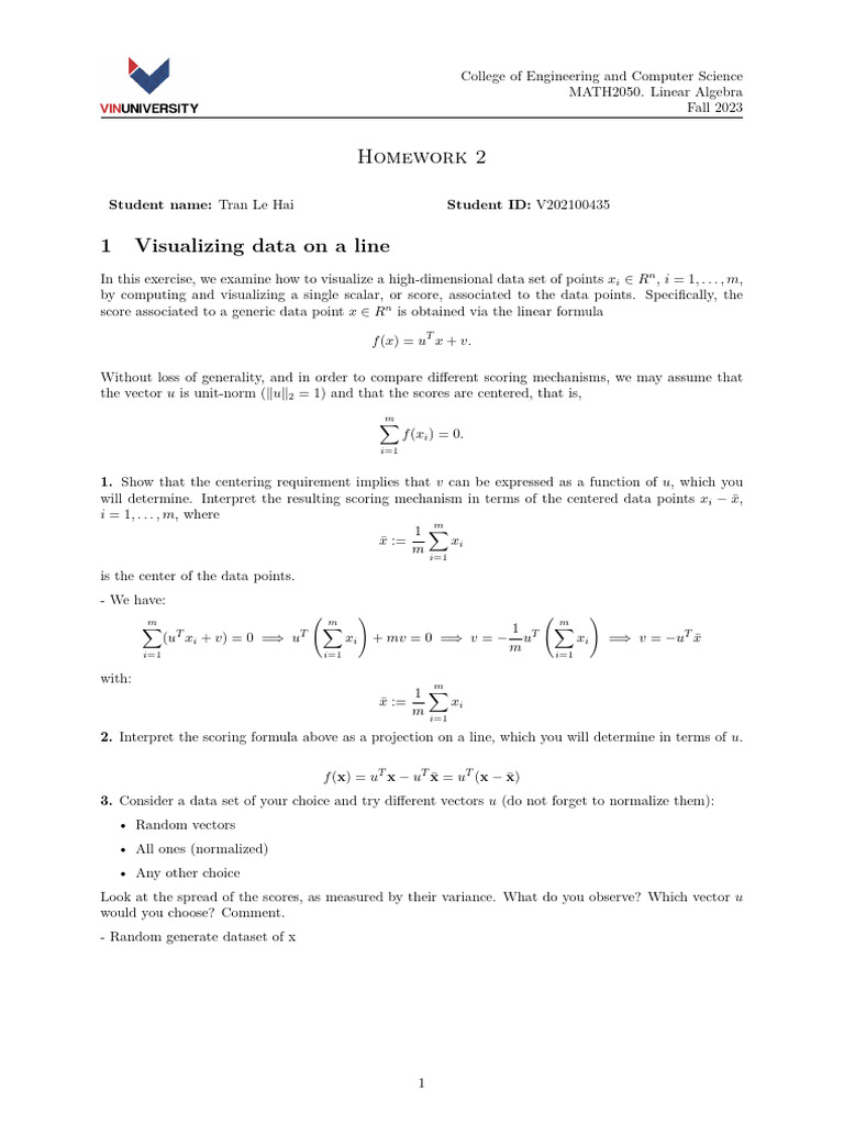 Linear Algebra Homework 2: Data Visualization | PDF | Variance ...