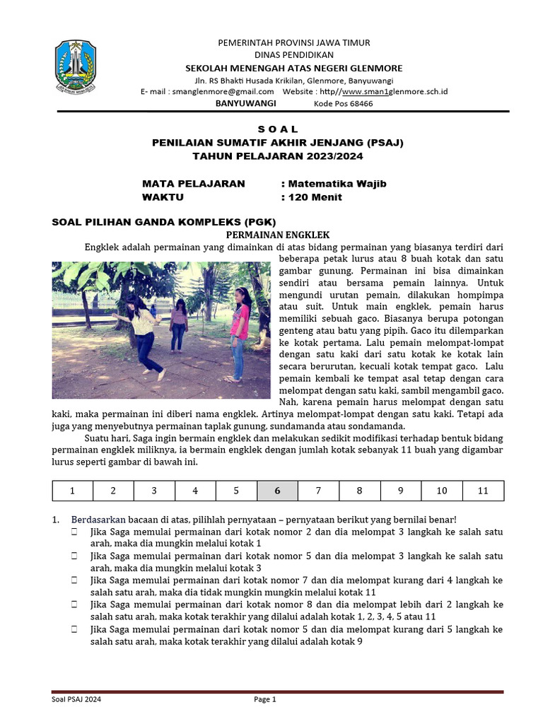 Soal MTK Wajib PSAJ 2024 | PDF