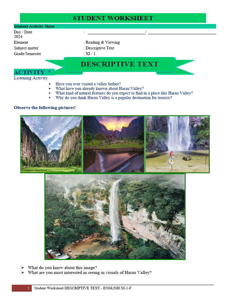 Descriptive Text Worksheet for XI Grade | PDF | Grammar | Syntax