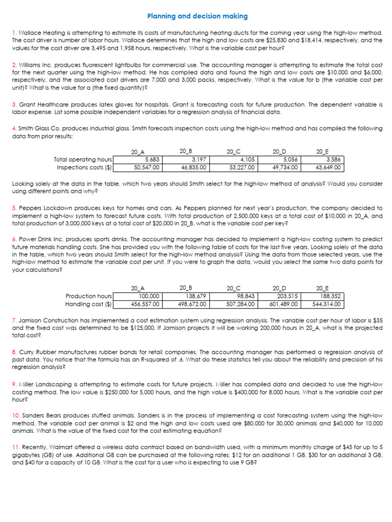 13 Estudiante Planning Decision Exercises | PDF | Regression Analysis | Demand