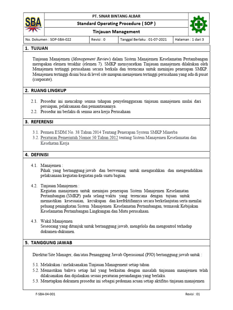 SOP-SBA-022 Tinjauan Management | PDF | Bisnis | Pengelolaan Keuangan & Uang