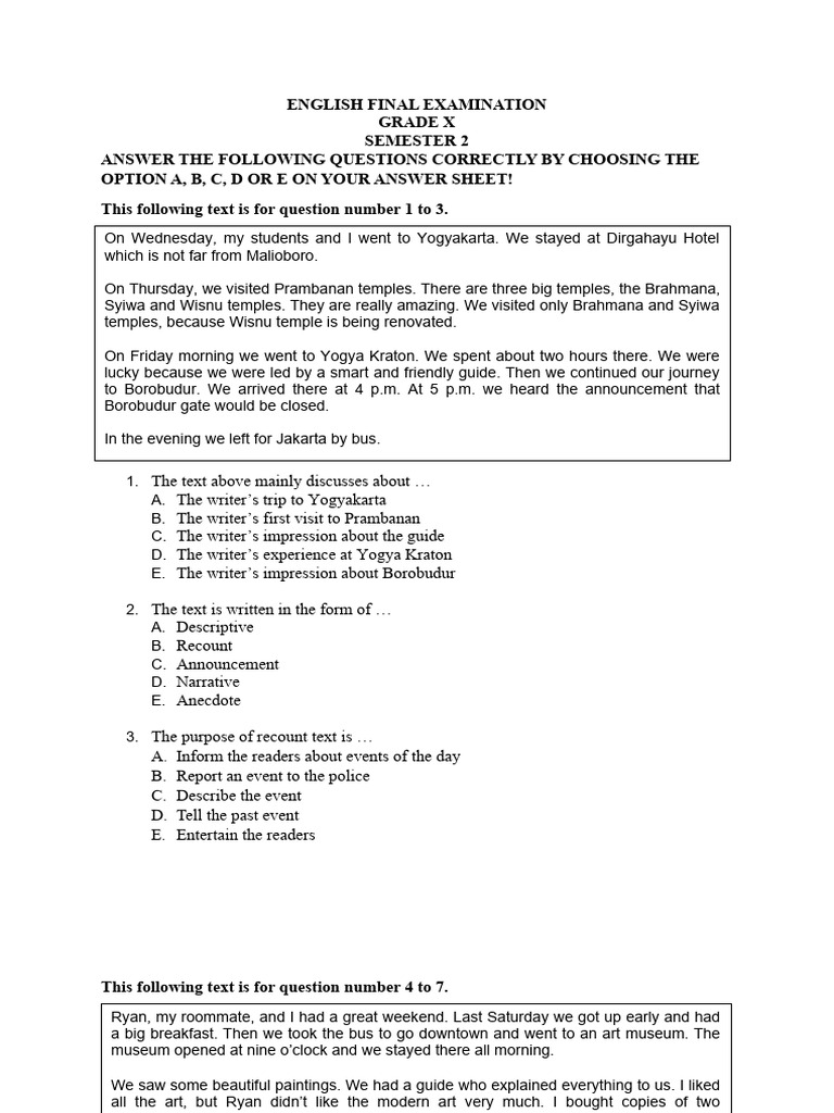 English Final Examination SMT Genap2223 | PDF | Hamburgers