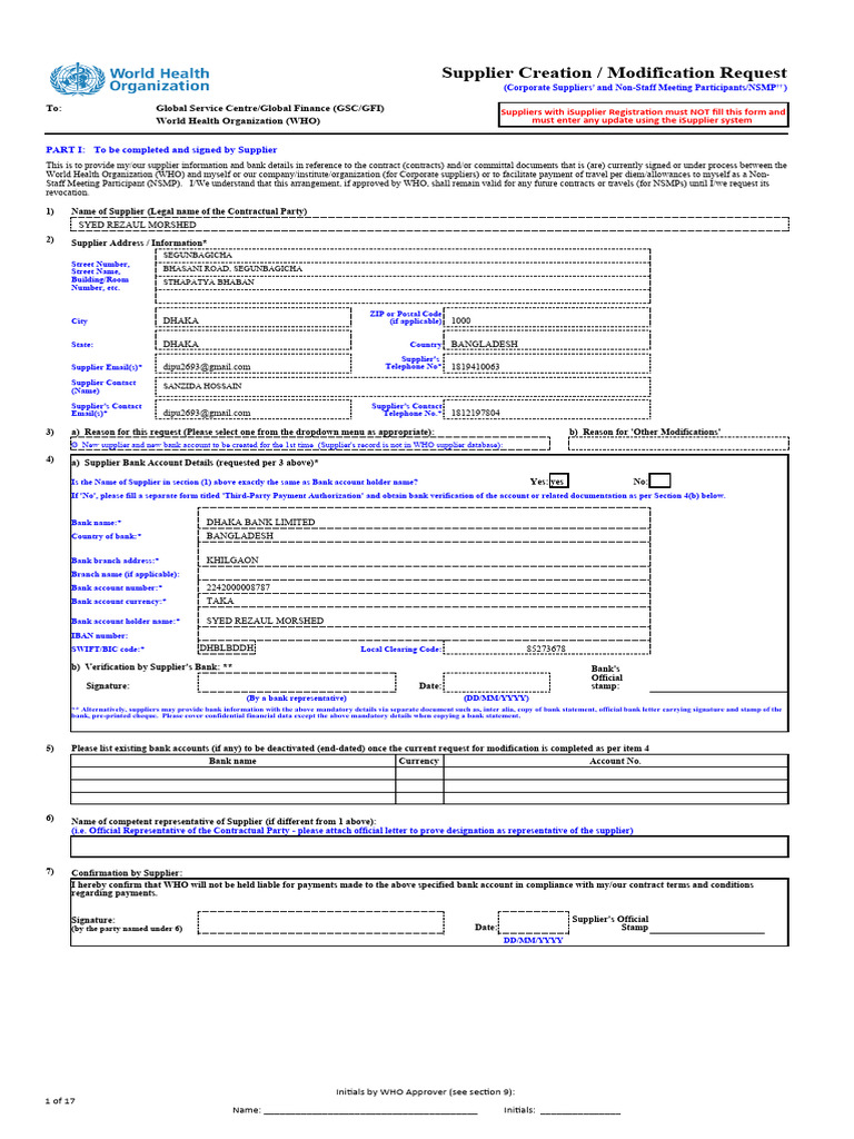 Supplier Modification Request Form | PDF | Banking | Financial Services