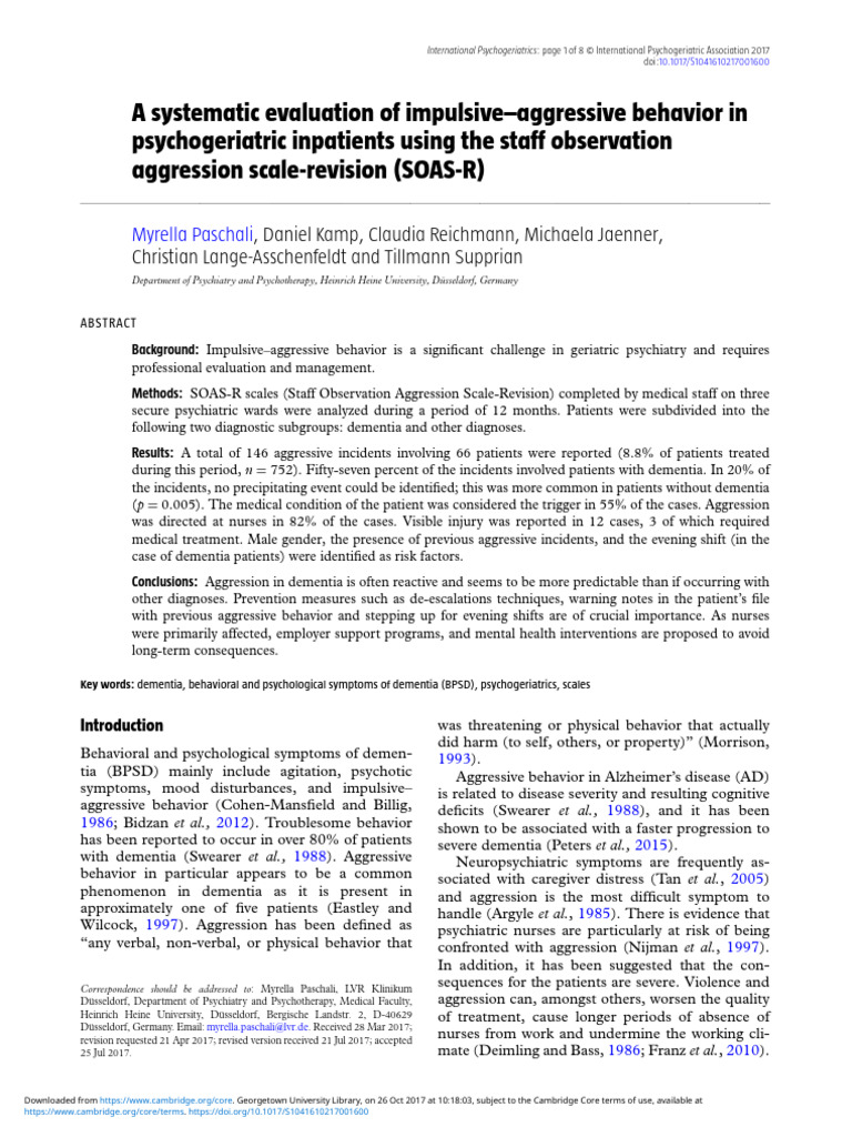 A Systematic Evaluation of Impulsive-Aggressive Behavior in Psychogeriatric Inpatients Using The ...