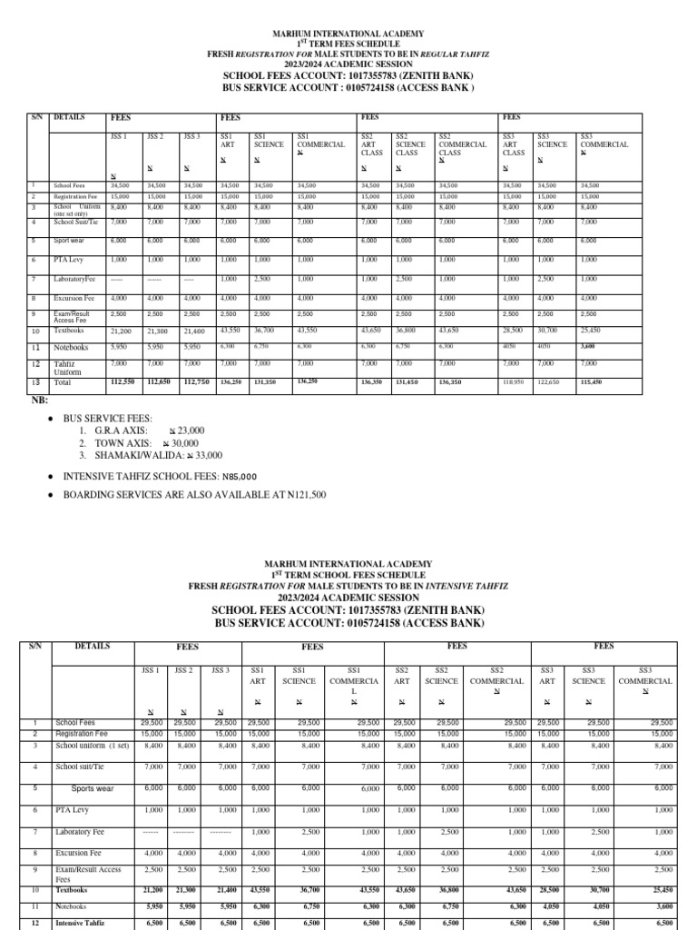 Secondary New Students Fees 2023 | PDF