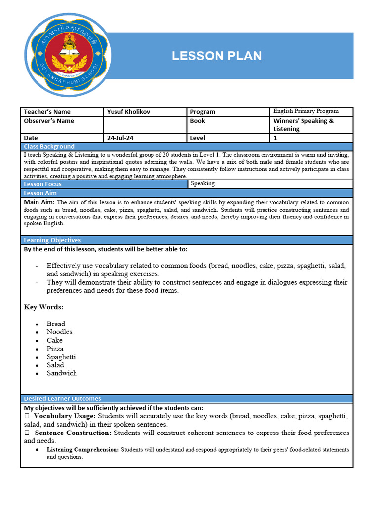 Level 1_Lesson_Plan | Download Free PDF | Lesson Plan | Vocabulary