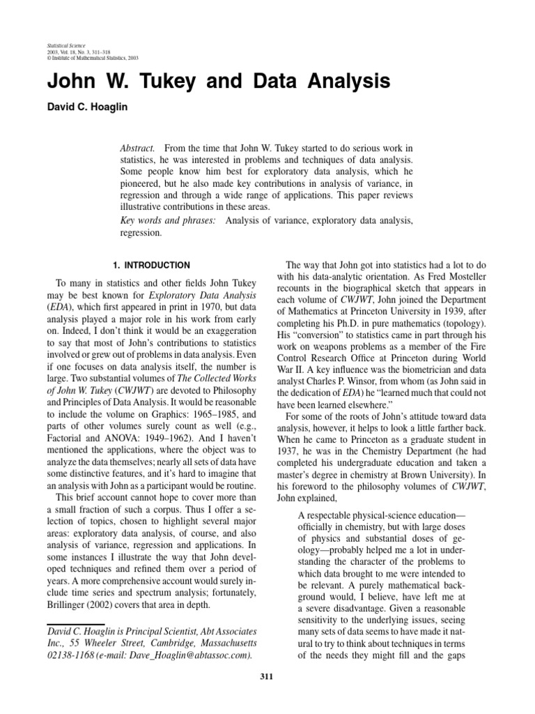 John W. Tukey and Data Analysis: David C. Hoaglin | PDF | Data Analysis | Statistics