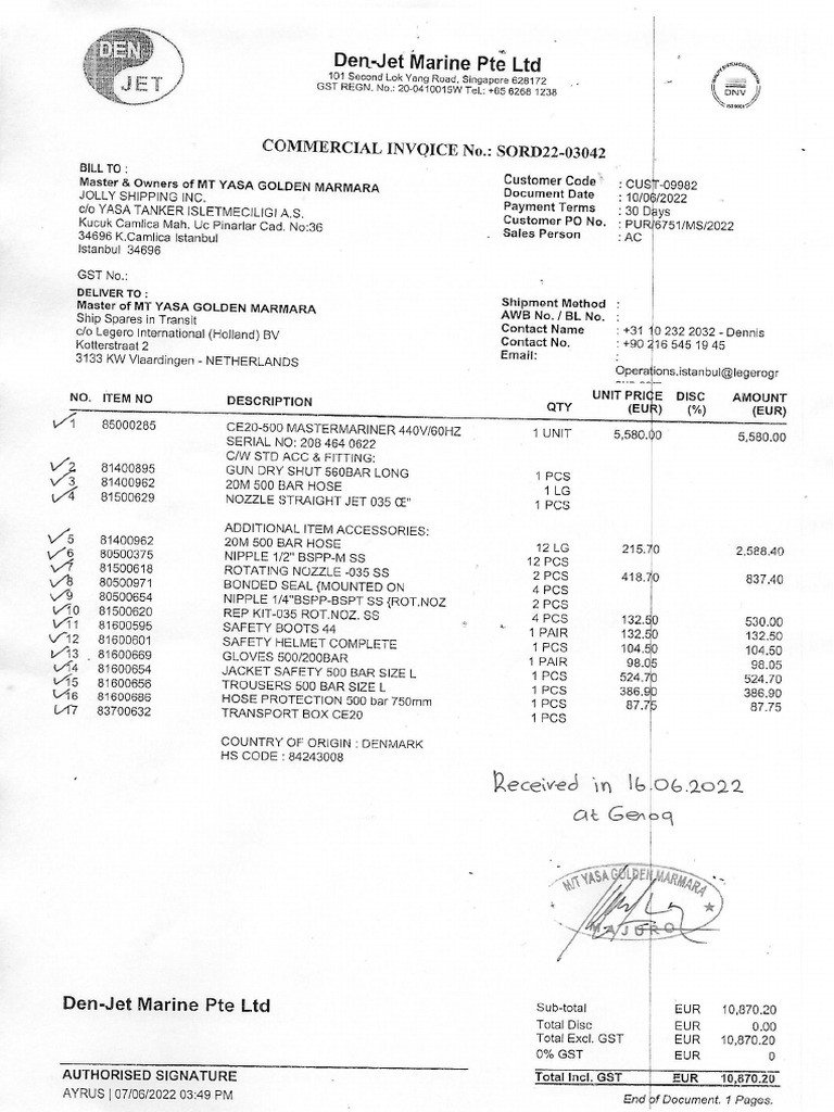 Den Jet Receipt | PDF