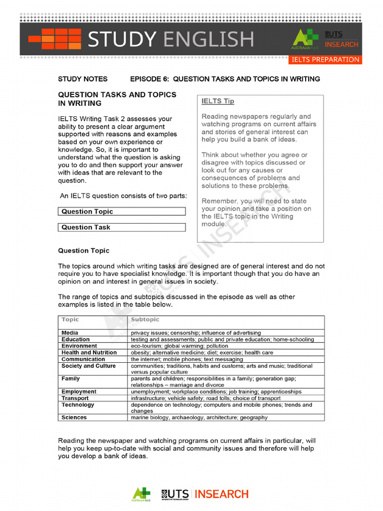 Question Tasks and Topics Notes | PDF