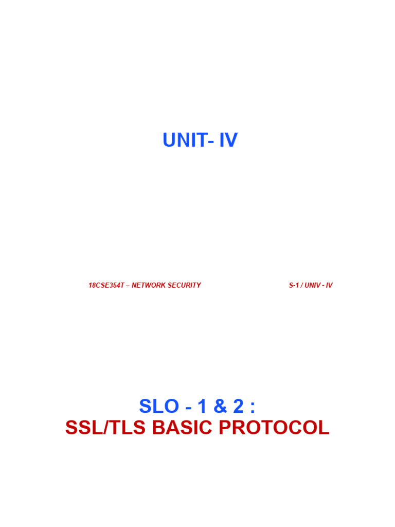 18CSE354T Network Security Unit IV | PDF | Transport Layer Security | Public Key Cryptography