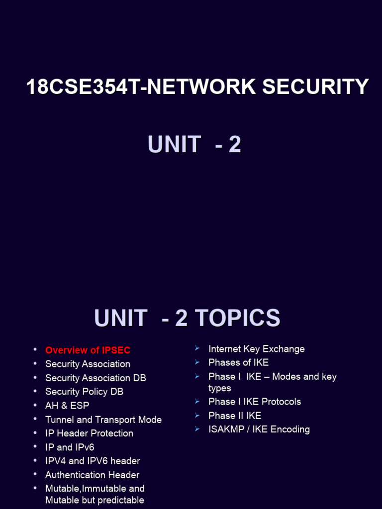 18CSE354T Network Security Unit II | PDF | Internet Protocols | I Pv6