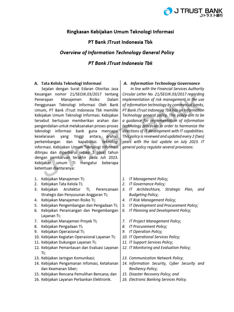 Ringkasan Kebijakan Manajemen Risiko TI-engind Logo | PDF