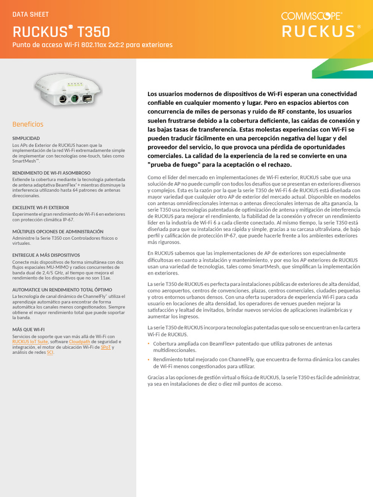 Data Sheet Ruckus t350 Spanish | PDF | Ieee 802.11 | Punto de acceso ...