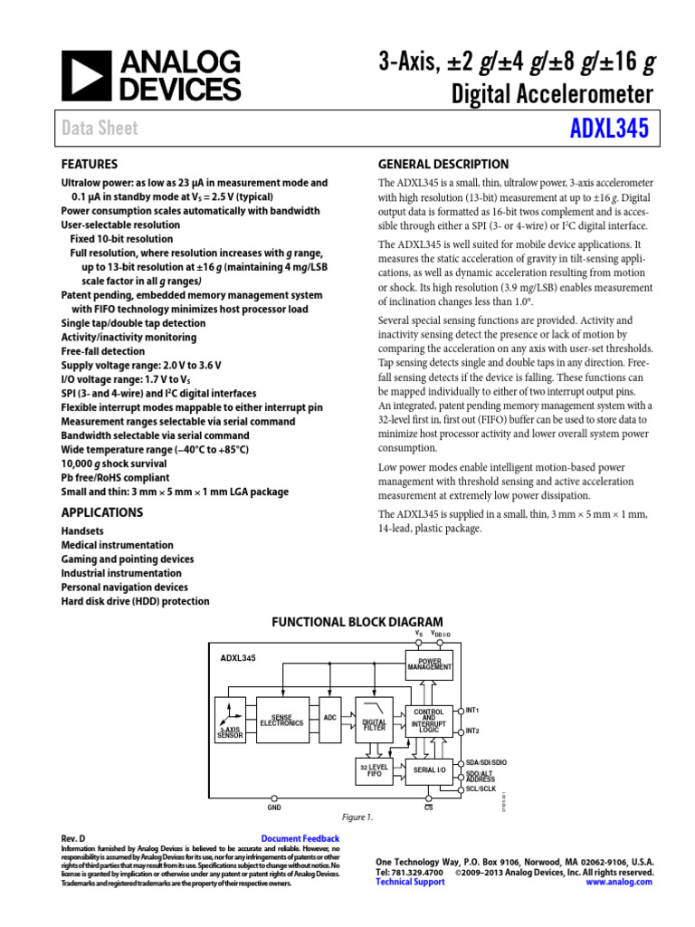 Adxl345tccz Ep | PDF | Accelerometer | Computer Science