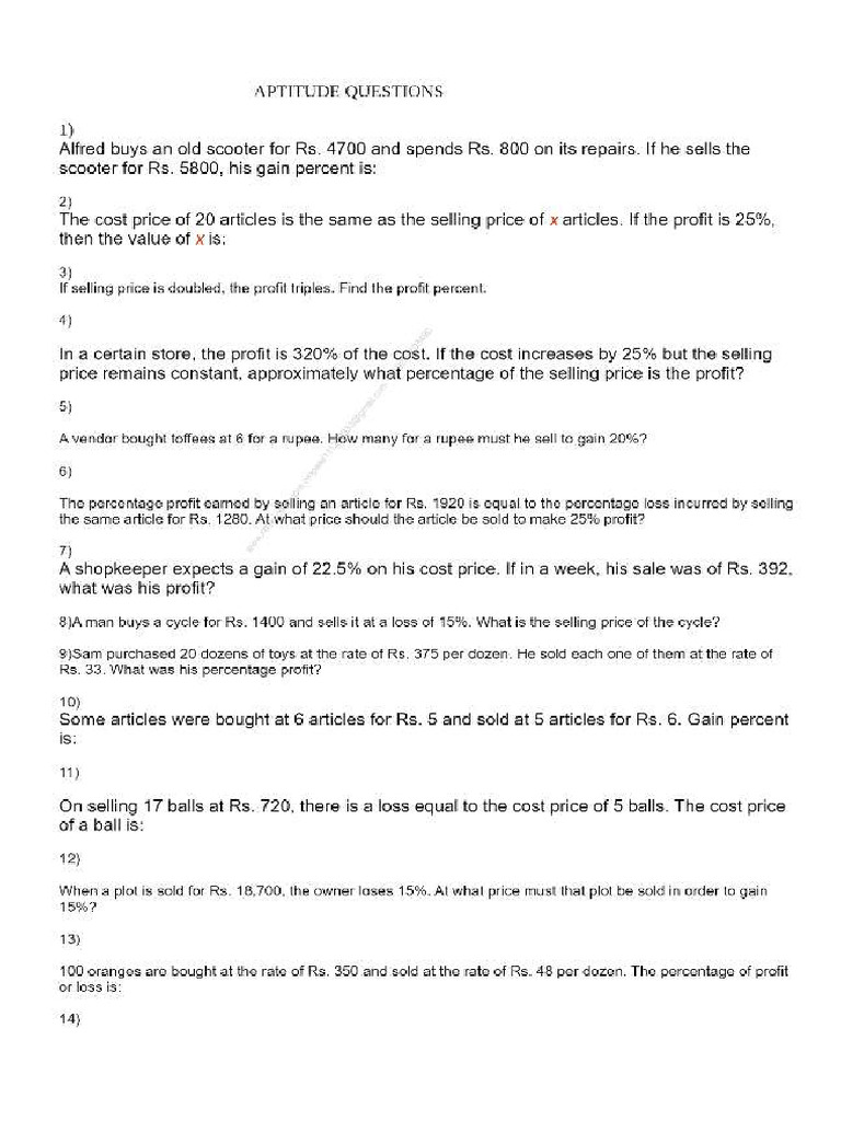 Aptitude Practice Questions | PDF