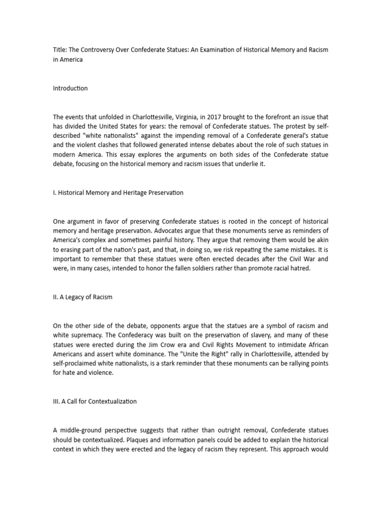 The Controversy Over Confederate Statues: An Examination of Historical ...