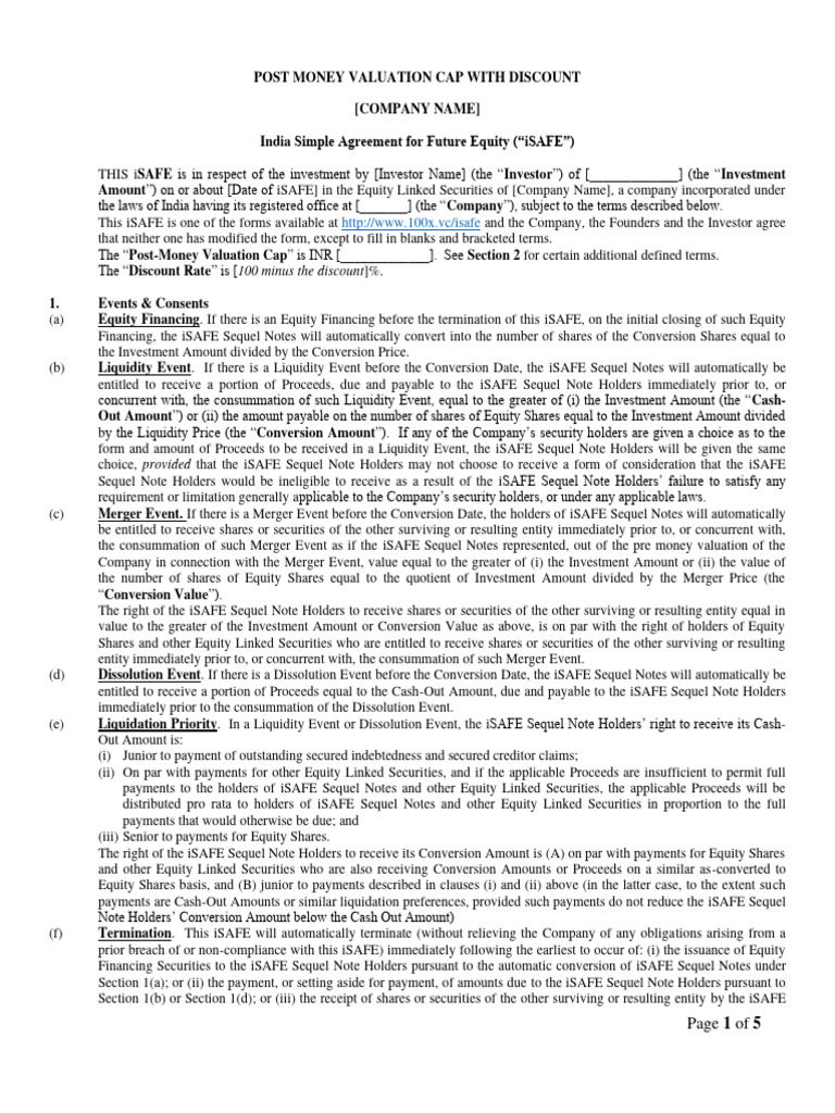 Sequel iSAFE - Valuation Cap With Discount | PDF | Stocks | Securities ... Sequel iSAFE - Valuation Cap With Discount | PDF | Stocks | Securities ...