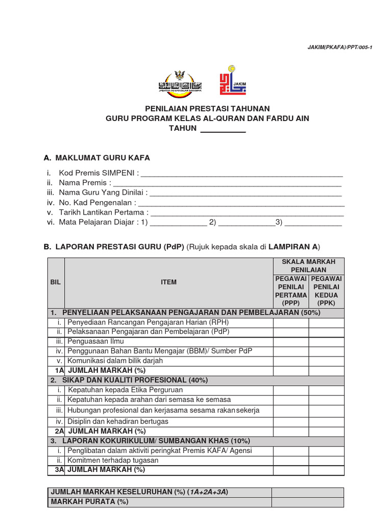 Penilaian Prestasi Guru KAFA 2024 | PDF