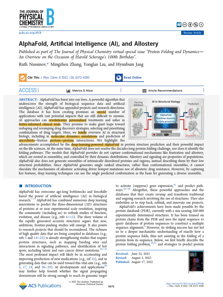 AlphaFold, Artificial Intelligence (AI), and Allostery | PDF | Protein Folding | Protein Structure