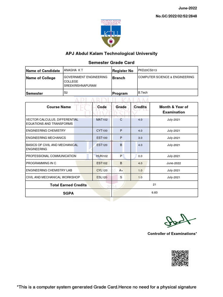 semester grade card | Download Free PDF | Computer Science | Engineering