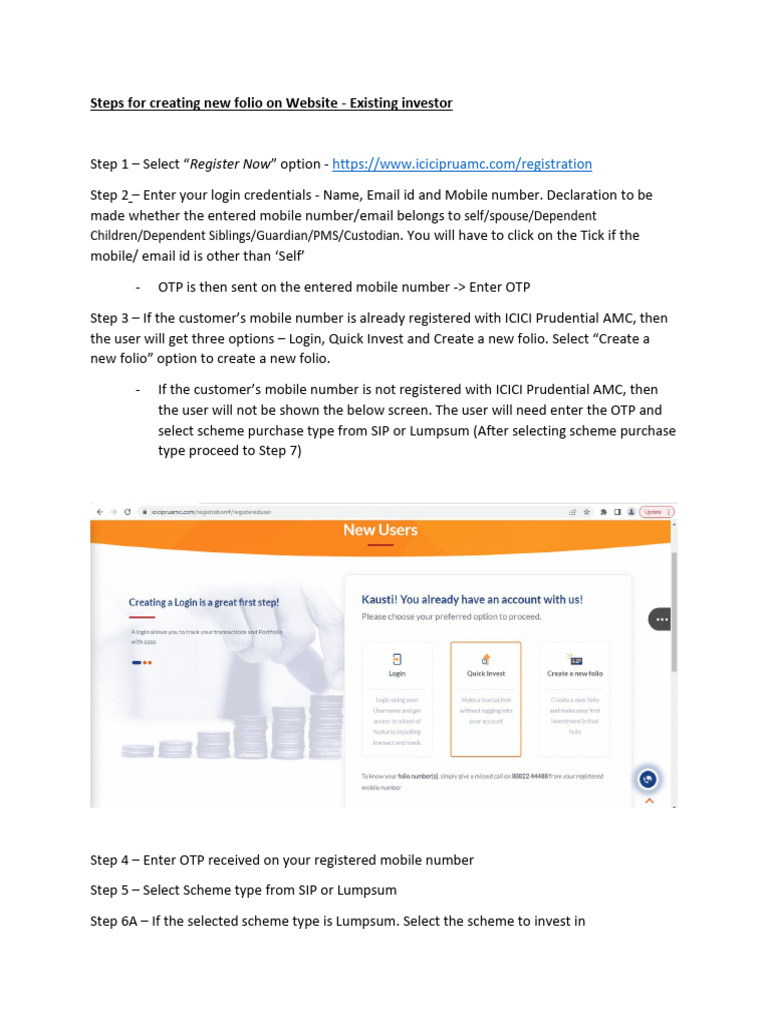 Create New Folio in ICICI Mutual Fund | PDF