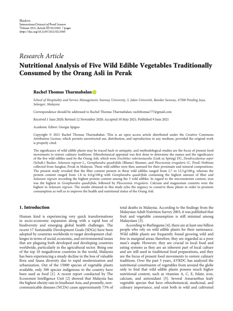 Nutritional Analysis of Five Wild Edible Vegetable | PDF | Vegetables ...