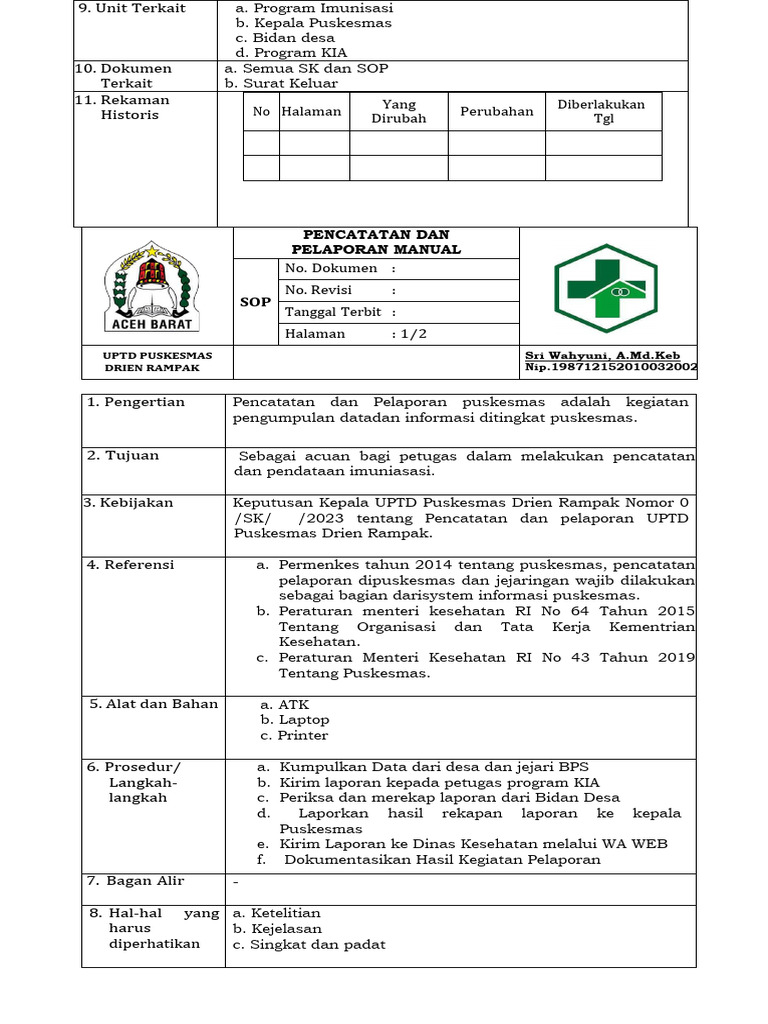 Sop Pencatatan Dan Pelaporan Manual | PDF