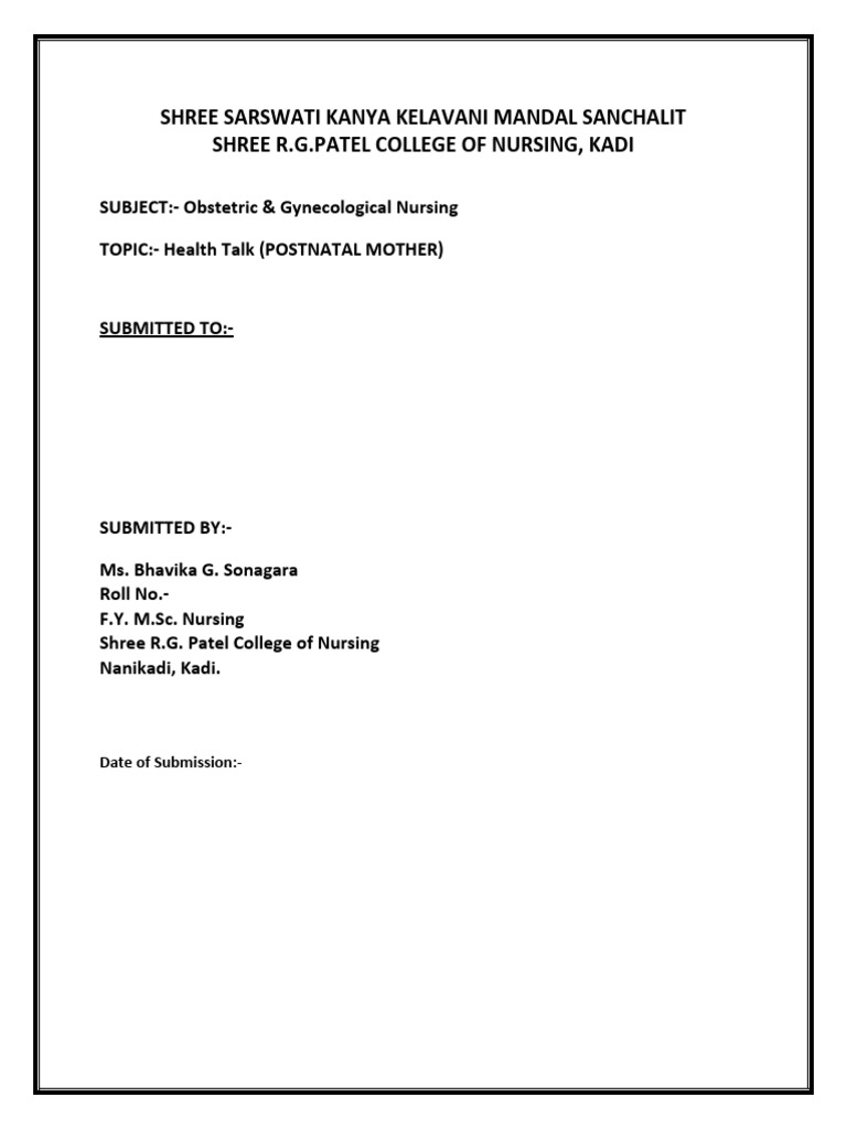 Health Talk Download Free Pdf Nursing Postpartum Period