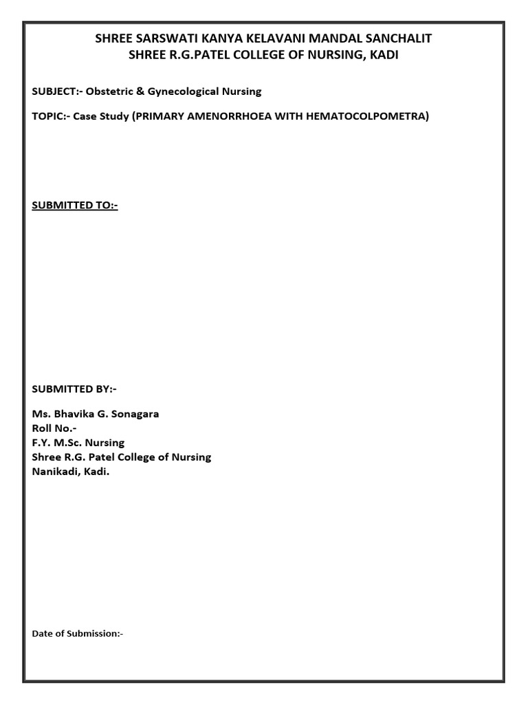 Case Study On Cryptomenorrhoea | PDF | Menstrual Cycle | Clinical Medicine
