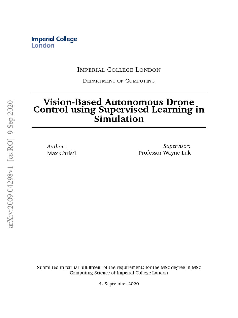 Vision-Based Autonomous Drone Control Using Supervised Learning in Simulation | PDF | Simulation