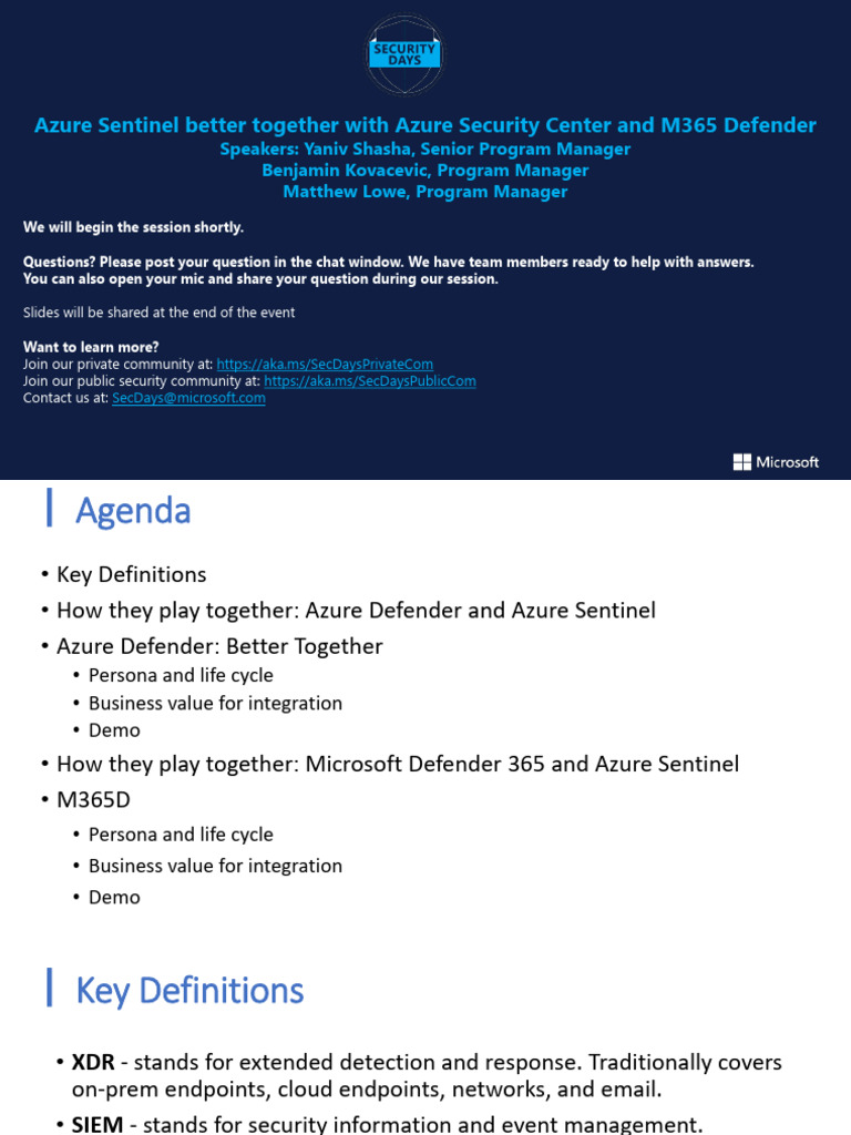 Microsoft Security Days - Azure Sentinel Better Together Final Slides ...