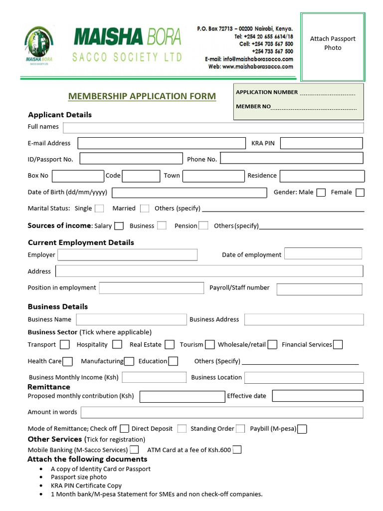 Membership Application Form for Maisha Bora Sacco | PDF | Personal ...