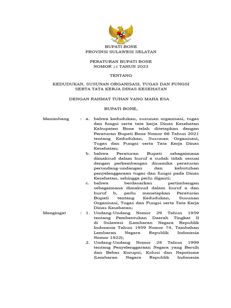16 Perbup Sotk Dinas Kesehatan | PDF