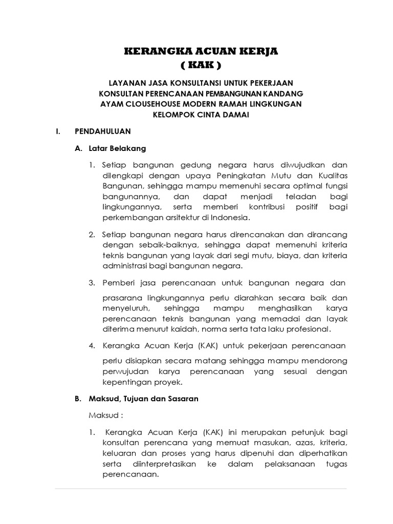 KAK Perenc. Kandang Ayam AGARA | PDF