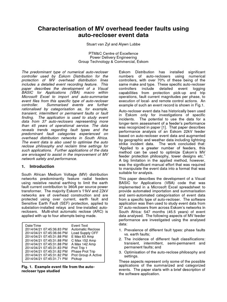 10.3 Auto-Recloser Event Analysis - Van Zyl | PDF | Microsoft Excel | Visual Basic For Applications