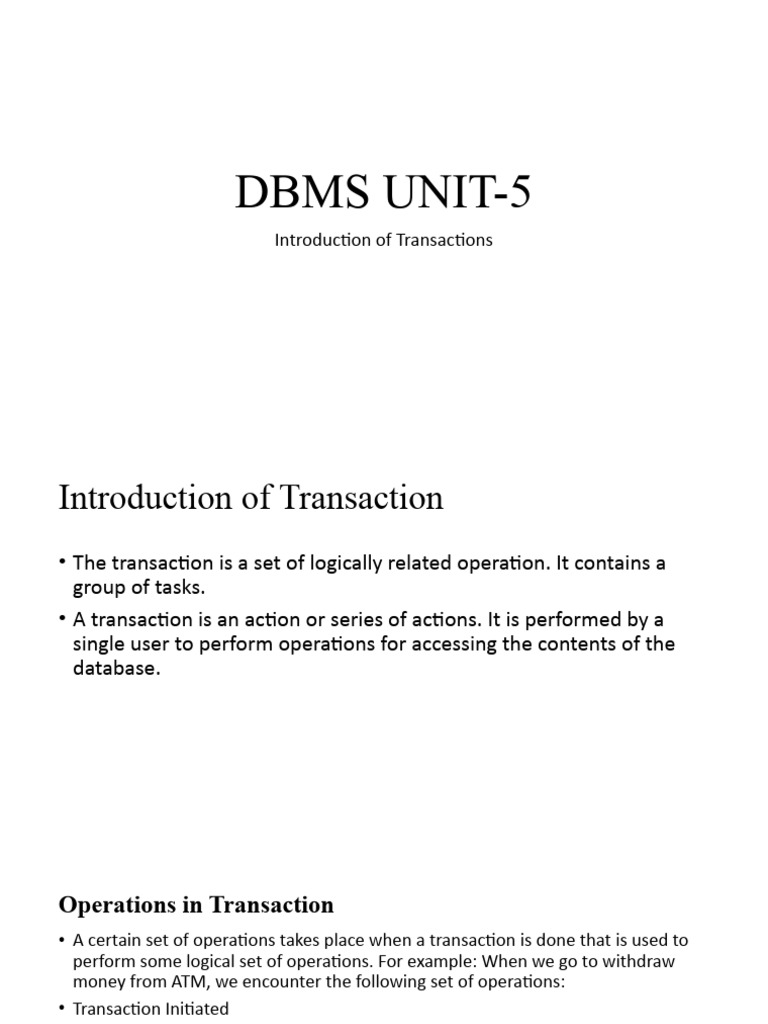 Dbms Unit 5 Pdf Database Transaction Databases 