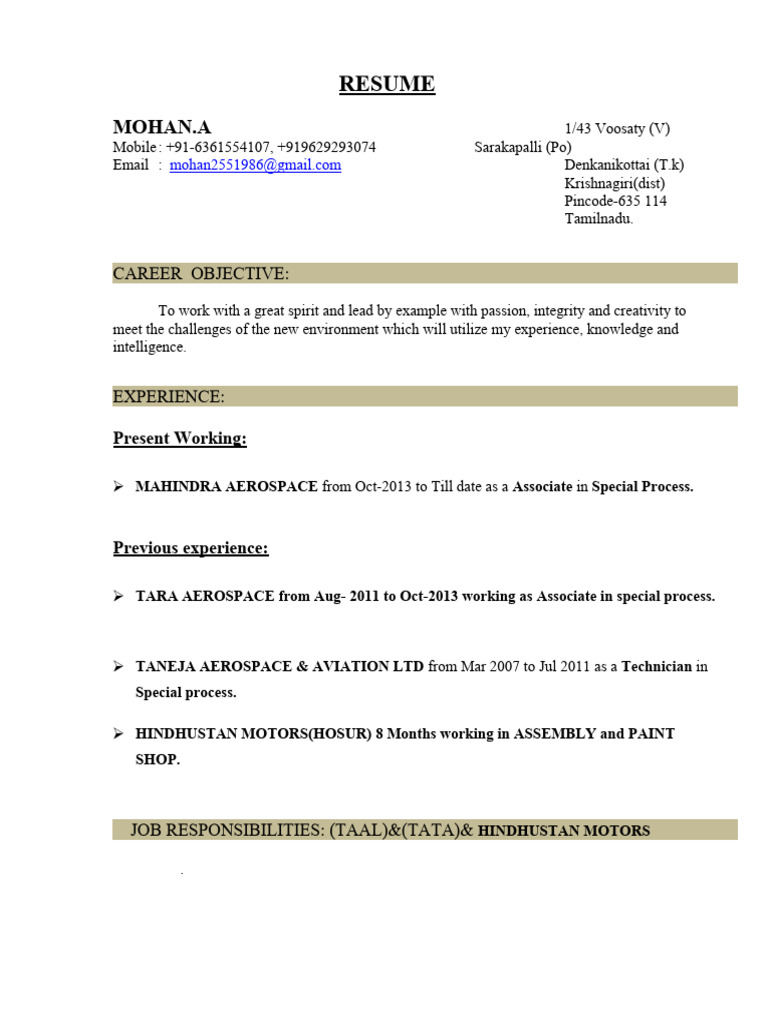 Resume: Mohan.A | PDF | Heat Treating | Steel