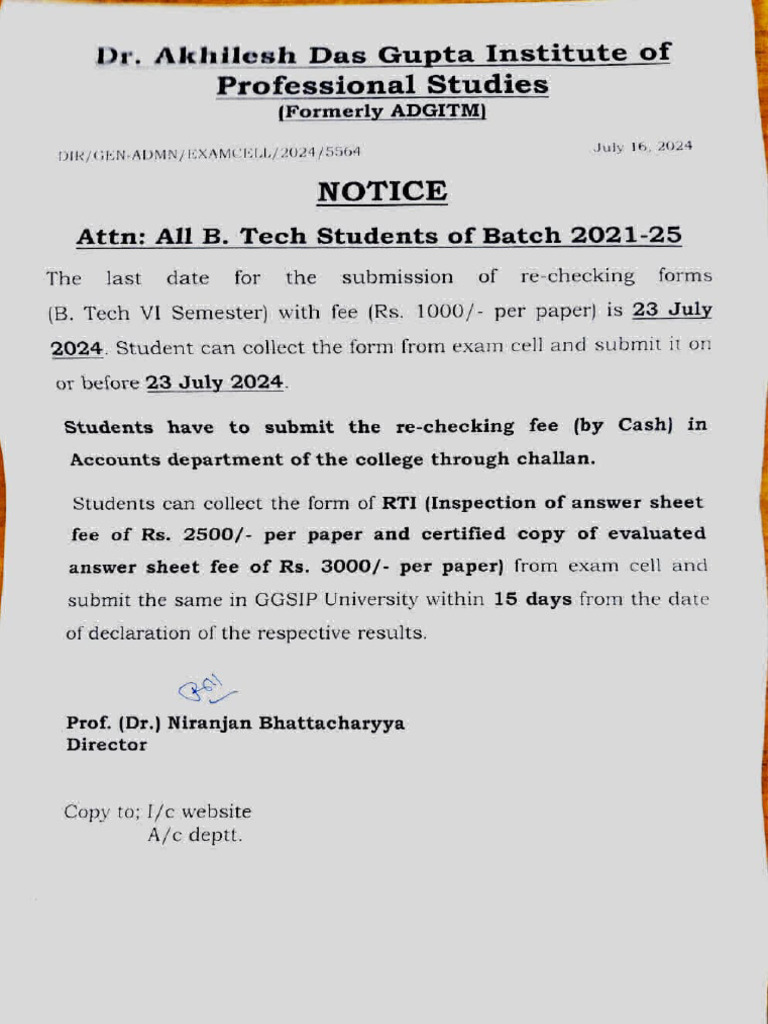 Rechecking Notice VI Sem | PDF | Business