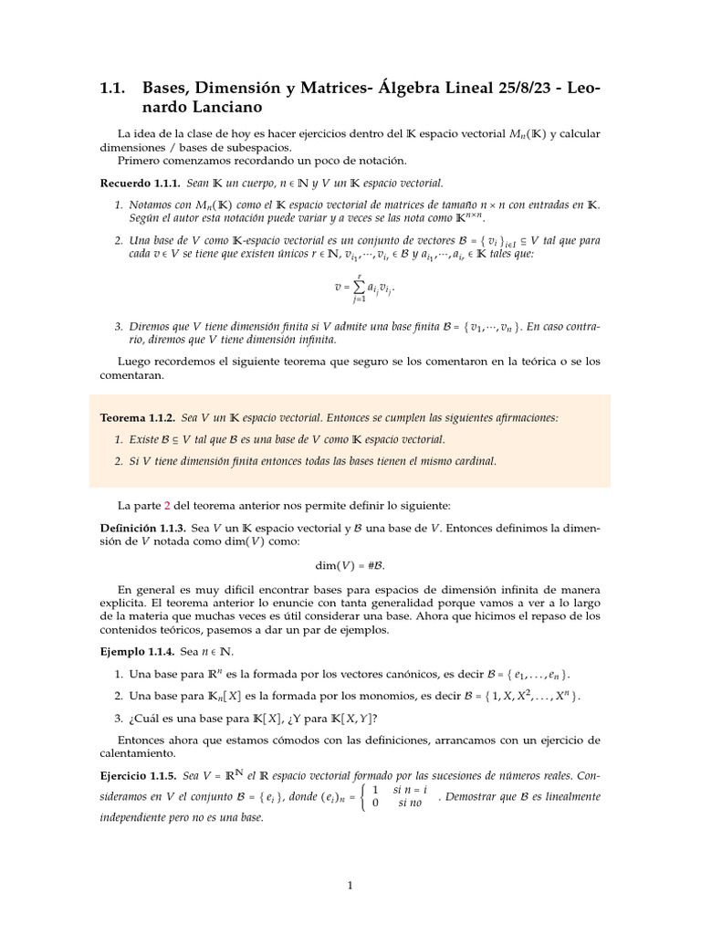 Bases, dimensiones y matrices | Descargar gratis PDF | Base (álgebra ...