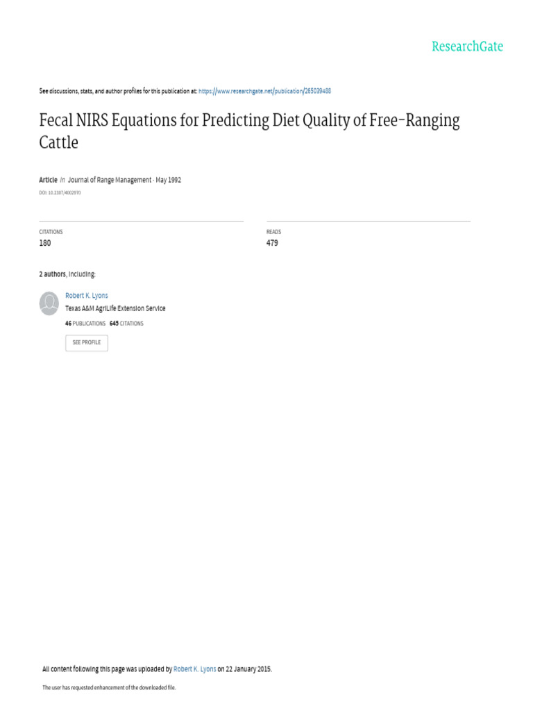 Fecal NIRS Equations For Predicting Diet Quality o | PDF | Feces ...