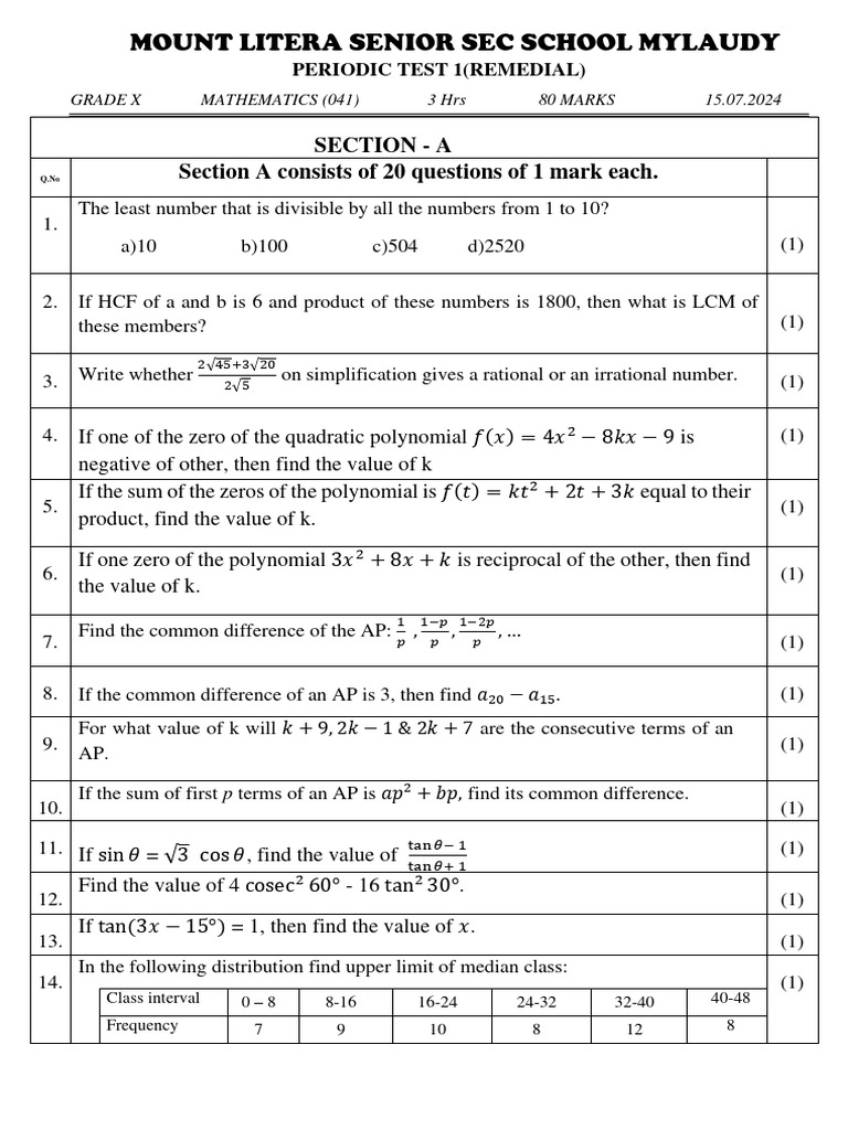 10a Math PT1 | PDF | Numbers | Polynomial