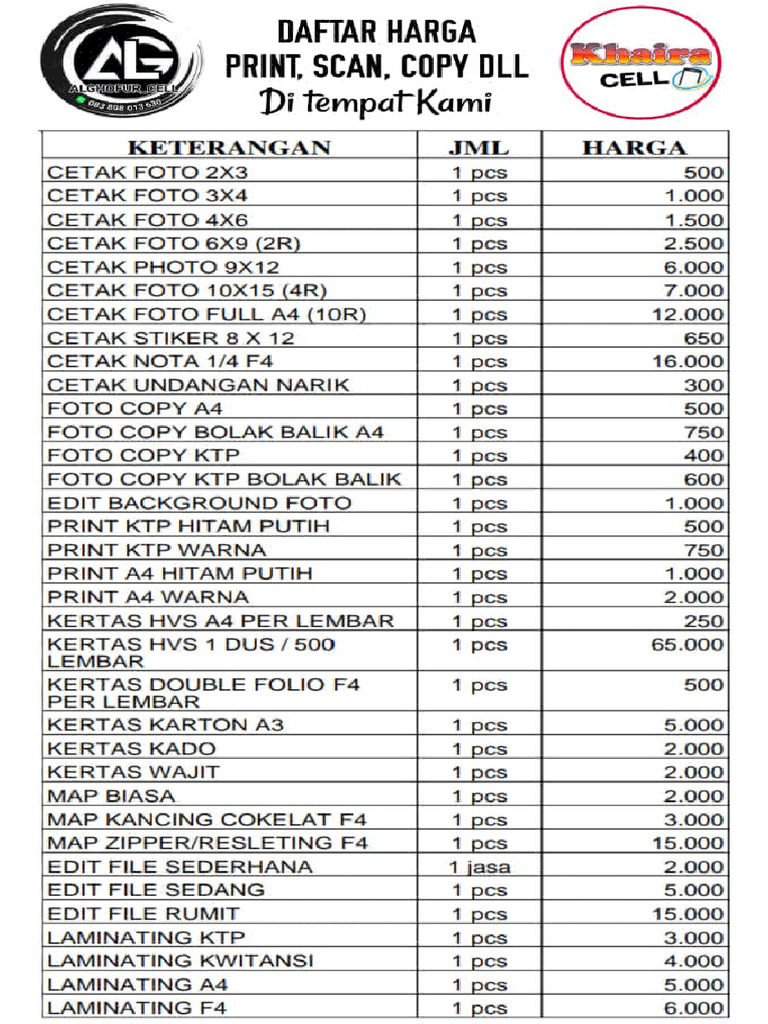 Daftar Harga Print | PDF