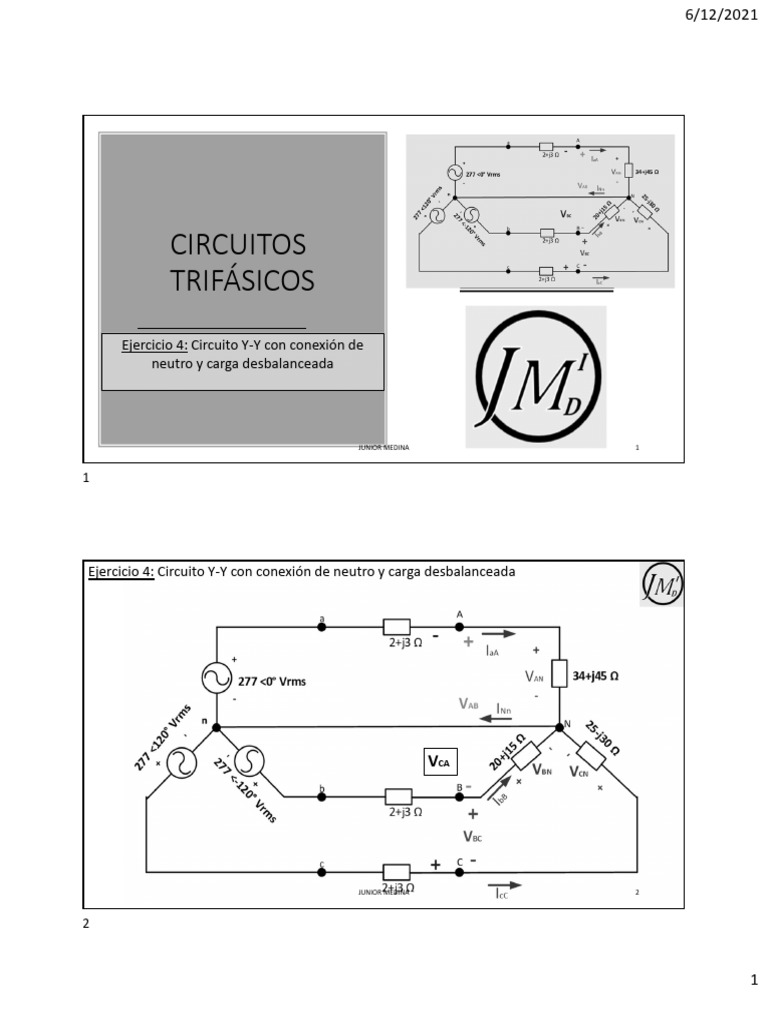 Circuitos Trifásicos: Ejercicio 4: Circuito Y-Y Con Conexión de Neutro y Carga Desbalanceada ...