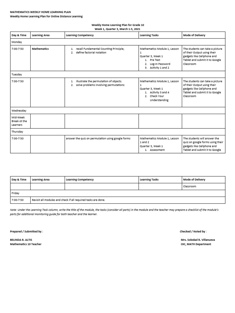 WHLP Grade 10 Math Week 1 Q3 Wisdom | PDF | Learning | Mathematics