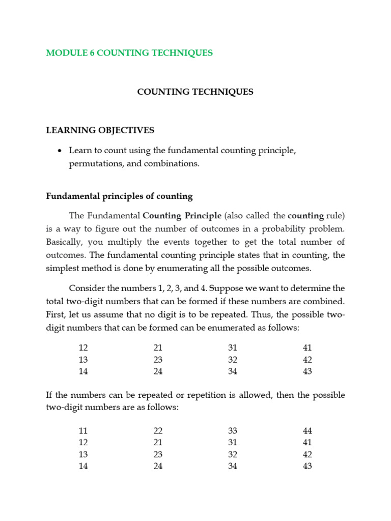 Module-6-Counting-Techniques | PDF | Permutation | Mathematics Module-6-Counting-Techniques | PDF | Permutation | Mathematics