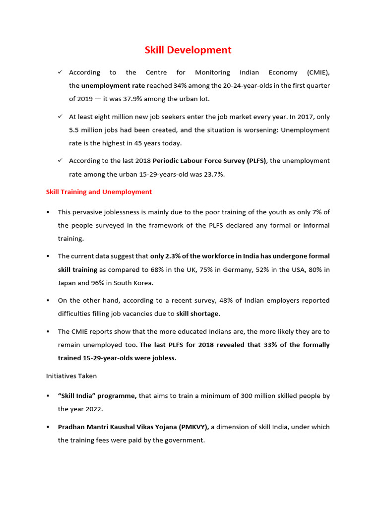 Skill Development | PDF | Unemployment | Apprenticeship